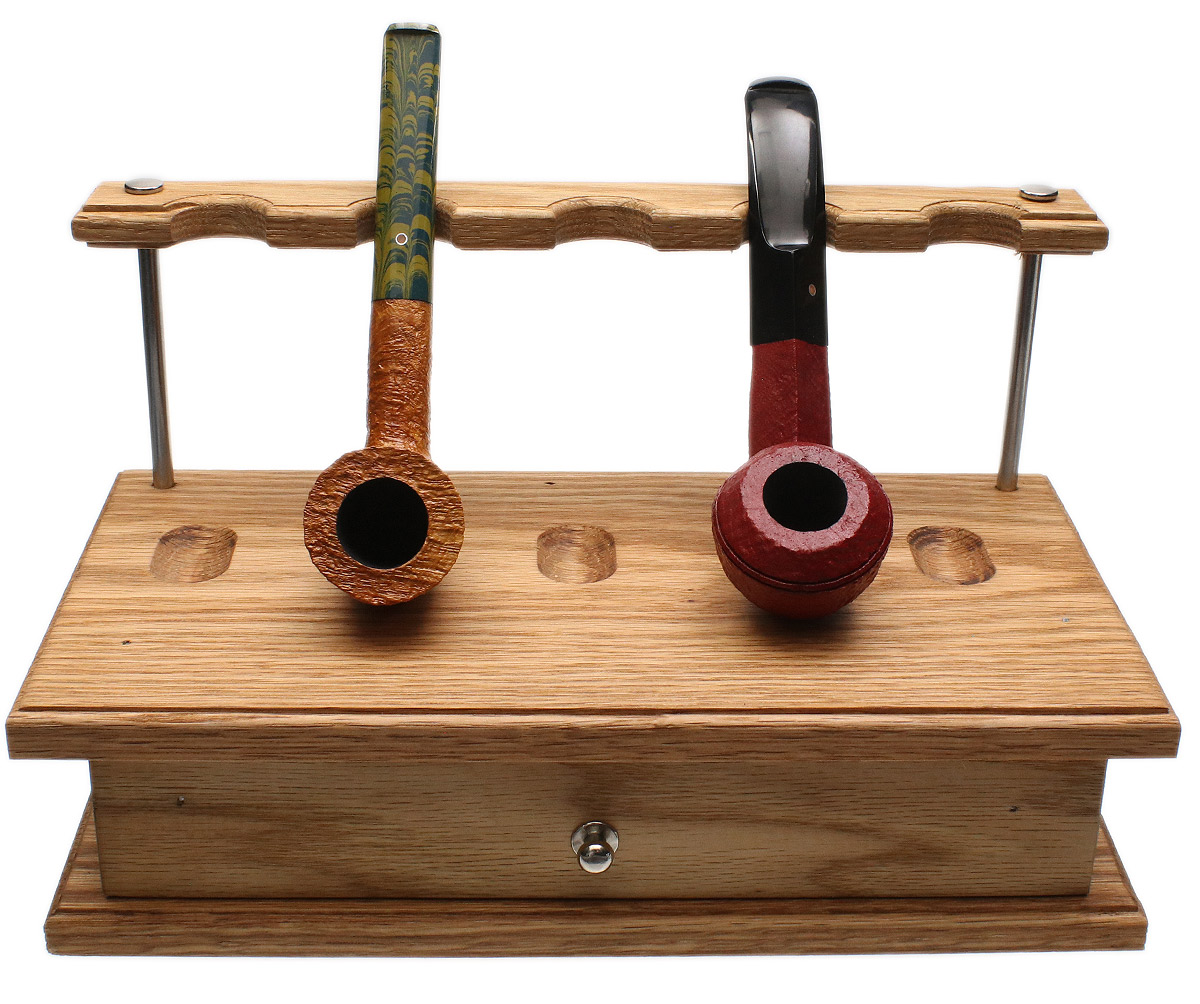 Red Oak 5 Pipe Stand with Drawer - Dove Woodworks