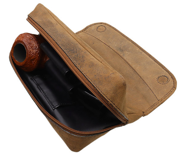 Smokingpipes Leather 2 Pipe Case with Pouch Tan | Smokingpipes.com