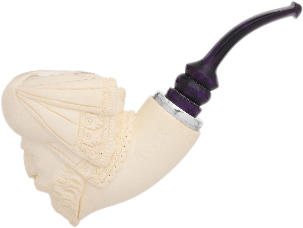 AKB Meerschaum Carved Bearded Man Reverse Calabash with Silver (A ...